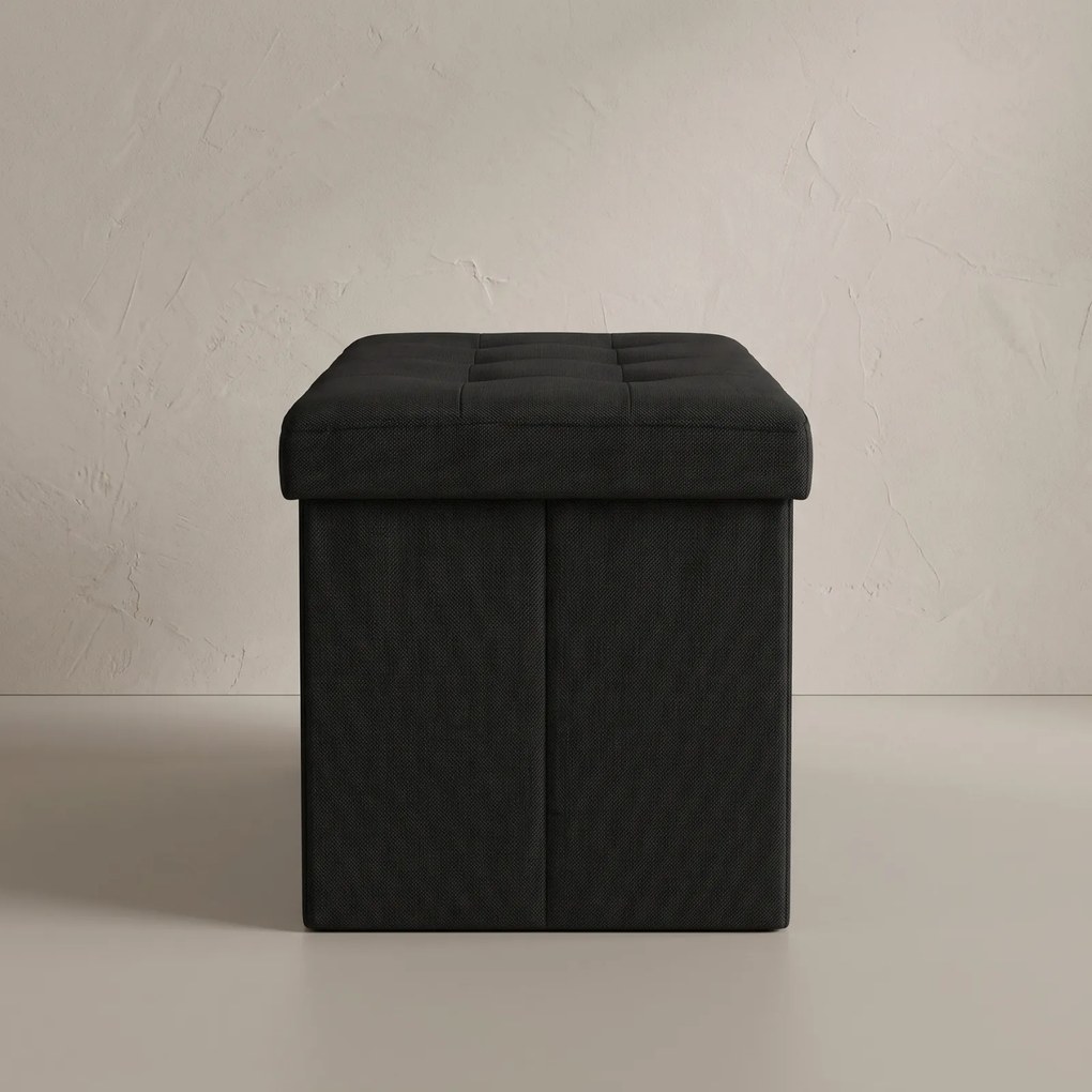 Obdélníkový taburet s úložným prostorem, skládací, 76 × 38 × 38 cm, černý