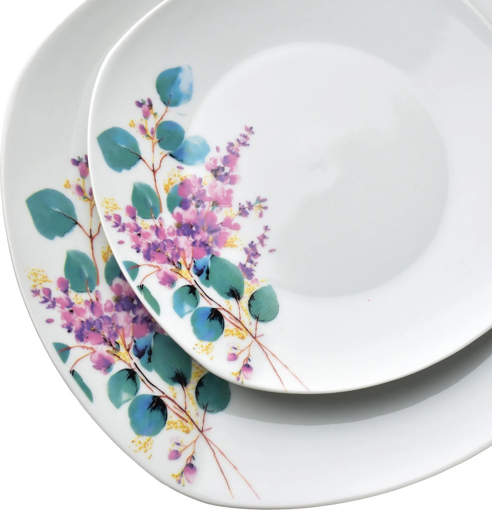 Porcelánová jídelní sada s hrníčkem LEA Lavender 16 ks bílá/fialová