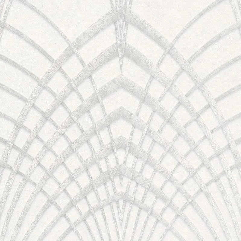 Vliesové tapety na zeď IMPOL Modernista 32277, Art Deco stříbrná na bílém podkladu, rozměr 10,05 m x 0,53 m, Marburg