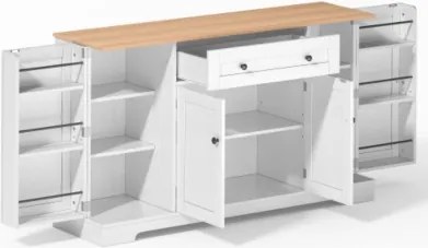 Aosom Multifunkční kuchyňské bistro, se zásuvkou a regálovými dvířky, moderní design, 138 x 40 x 85 cm, Bílá+s přírodní barvou