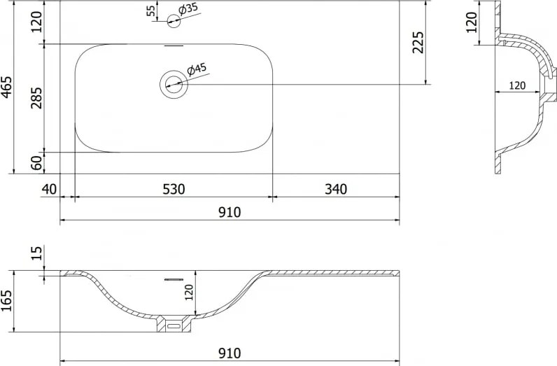 Mexen Vela, umyvadlo na zapuštění 91 x 46,5 cm, levé, bílá matná, 25239001L