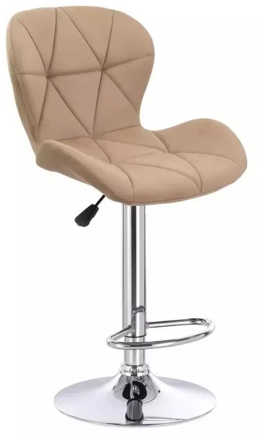 LuxuryForm DESIGN Barová židle LIVIO VELUR na stříbrné kulaté podstavě - latte