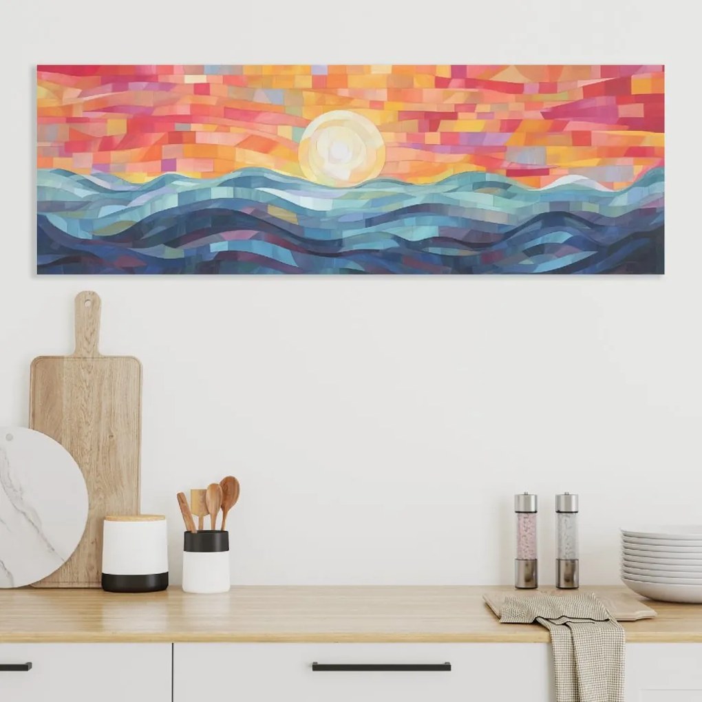 Obraz na plátně - Abstraktní západ slunce nad mořem FeelHappy.cz Velikost obrazu (šířka x výška): 150 x 50 cm