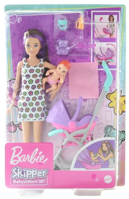 Barbie Barbie Chůva herní set Kočárek GXT34
