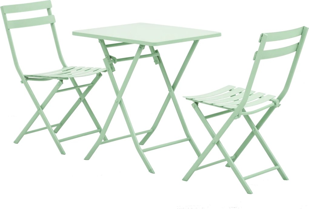Skládací bistro zahradní set Outsunny - čtvercový stůl rozměrů 60D x 60Š x 71V cm se 2 židlemi - zelený, voděodolný, práškově lakovaný kov | Aosom