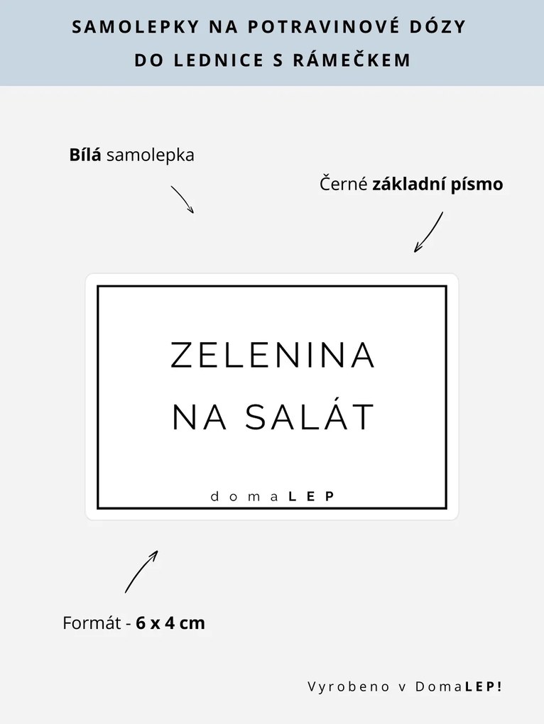 ZELENINA NA SALÁT - Samolepka s rámečkem na dózy do lednice, 6 x 4 cm