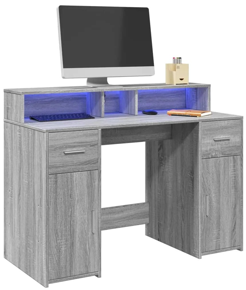 Psací stůl s LED šedý sonoma 120 x 55 x 91 cm kompozitní dřevo 3309416