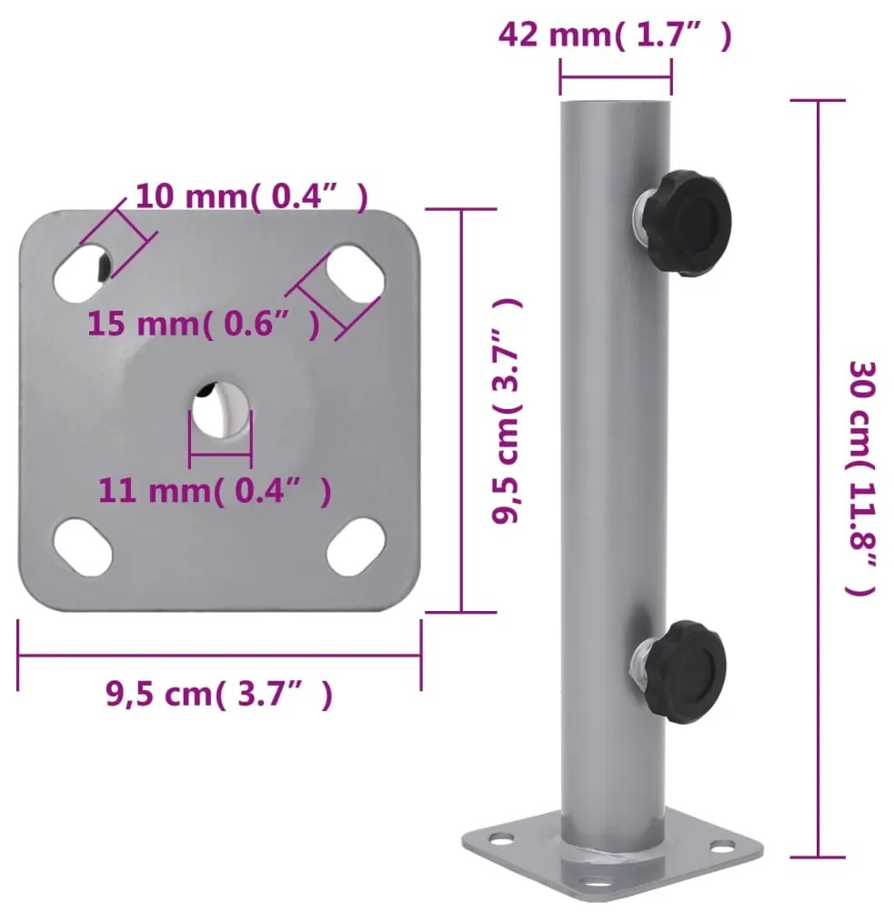 Základna pro slunečník pro tyč Ø 32/34/38 mm stříbrná ocel - Default Title