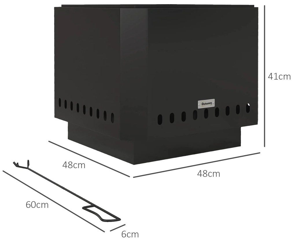 Outsunny miska na oheň čtvercový ohniště bezdýmný ohnivý koš s pohrabáčem oheň pro zahradu kempování terasa černá | Aosom.de