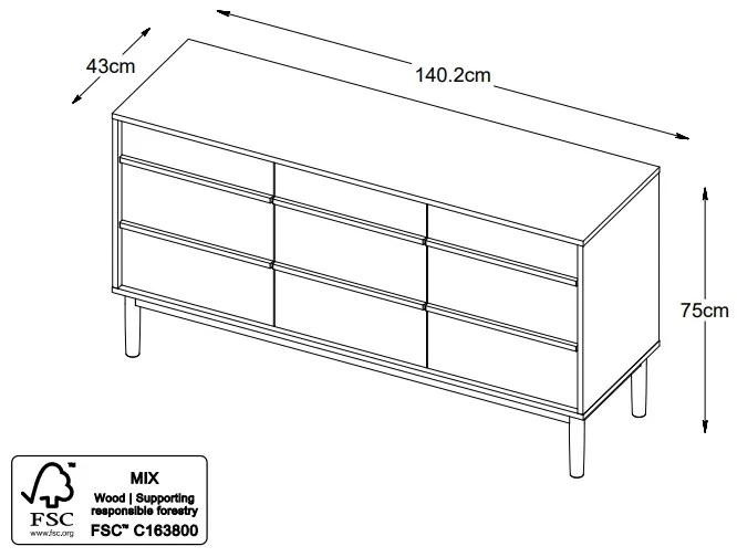 Designová komoda Zayleigh 140 cm vzor dub