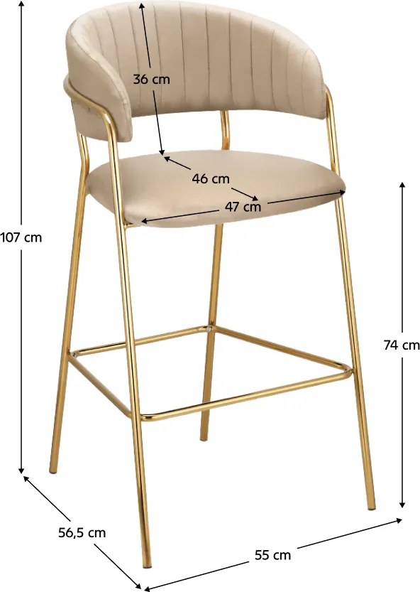 Designová barová židle PREMIN - béžová Velvet látka / zlatý chrom