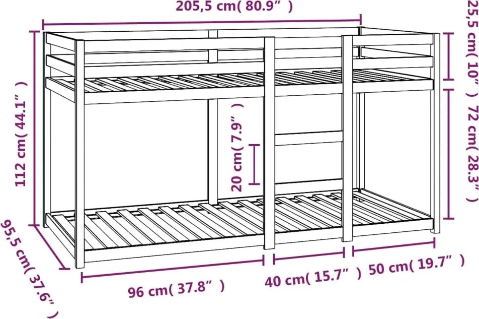 vidaXL Patrová postel 90x200 cm masivní borové dřevo [821647] Barva: Voskově hnědá