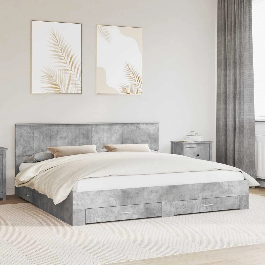 Rám postele s čelo Betonově šedá 200 x 200 cm Kompozitní dřevo 3410857