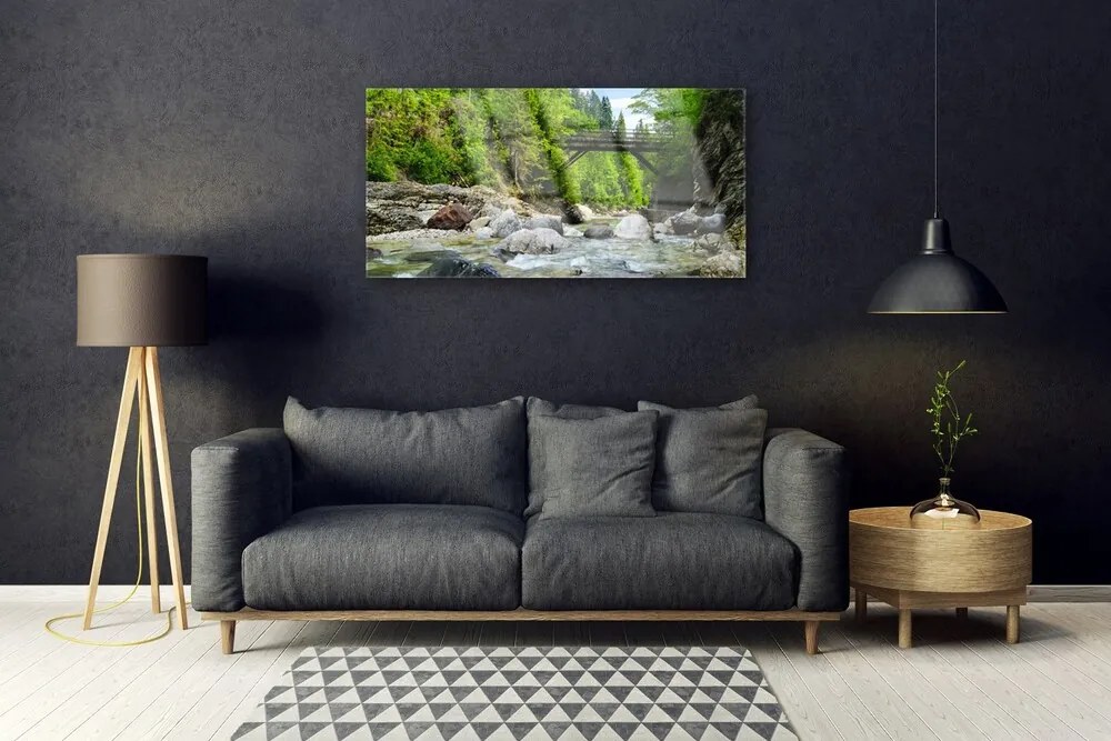 akrylový obraz Dřevěný Most v Lese 100x50 cm