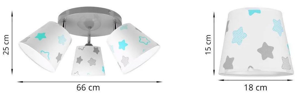 Dětské stropní svítidlo Cone, 3x textilní stínítko se vzorem (mix 7 vzorů), (výběr z 5 barev konstrukce - možnost polohování), o