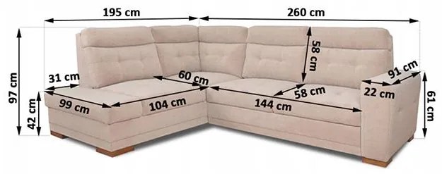 Sedací souprava AMOS - 264x197 cm - rozkládací + úložný prostor - VÝBĚR TKANINY