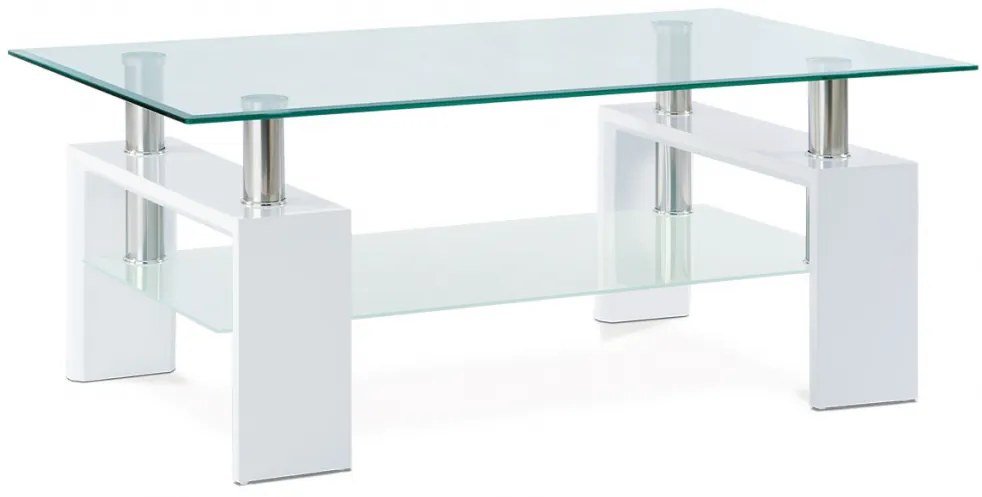 Konferenční stolek VALLO – sklo, bílá, 110×60×45