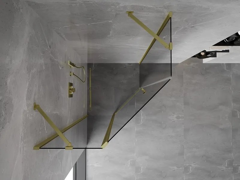 Mexen Mist, pětiúhelníkový sprchový kout výklopný 100 x 100 cm, čiré sklo, zlatý matný profil, 8A8-100-100-55-00