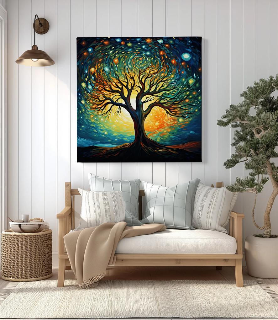 Obraz na plátně - Strom života barevné hvězdy FeelHappy.cz Velikost obrazu: 60 x 60 cm
