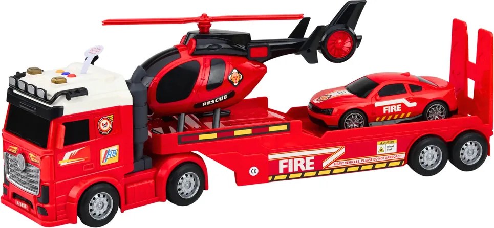 LEAN Toys Souprava hasičská a záchranná: Nákladní auto, odtahovka, auto, vrtulník, světla, zvuky