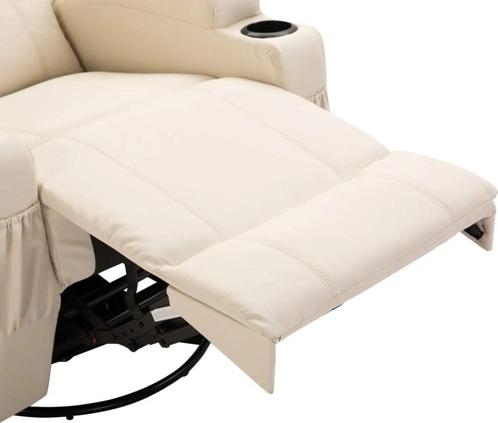 HOMCOM Relaxační křeslo s funkcí polohování, elektrické masážní křeslo, 5 masážních režimů, imitace kůže, krémově bílá, 84x92x109cm