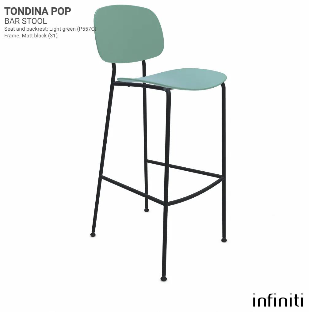 Barová židle Tondina Pop Barva kovové konstrukce: Matt black 31, Barva sedáku a opěradla z recyklovaného plastu: Light green IP557C