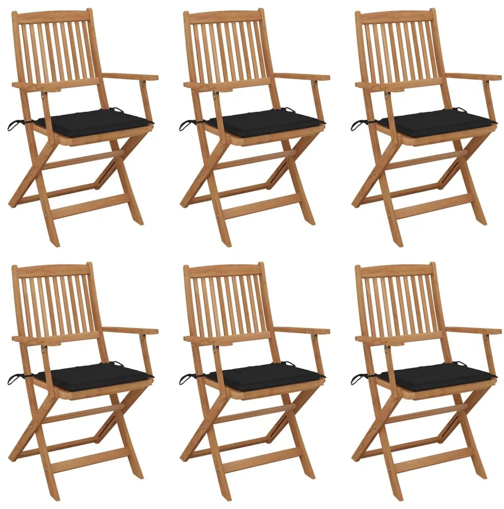 3065468 vidaXL Skládací zahradní židle s poduškami 6 ks masivní akáciové dřevo