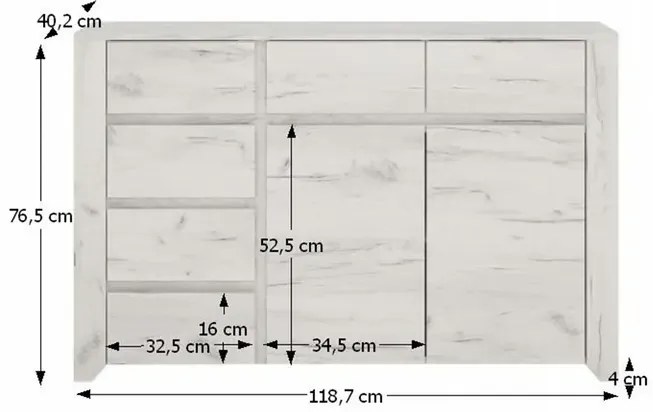 Kondela Komoda typ 42, bílá craft, ANGEL