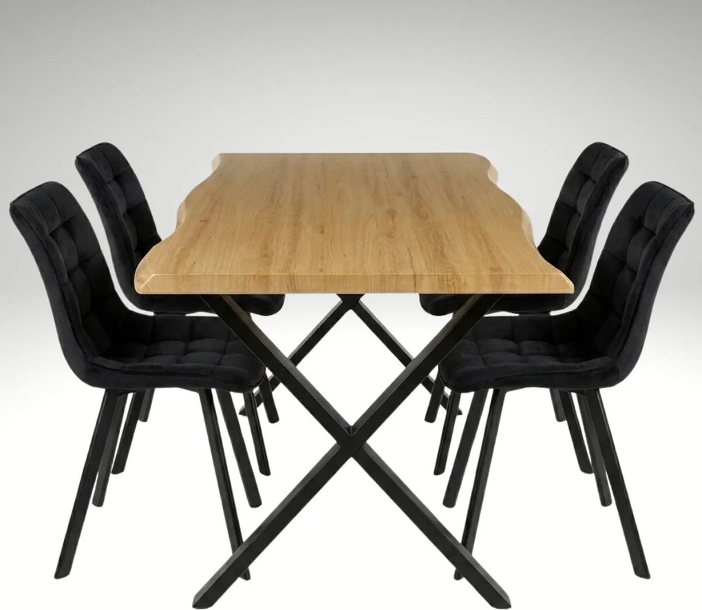 Vikio Jídelní set pro 4 osoby 160x90 cm dub noha X černá židle VJS236-4C-S