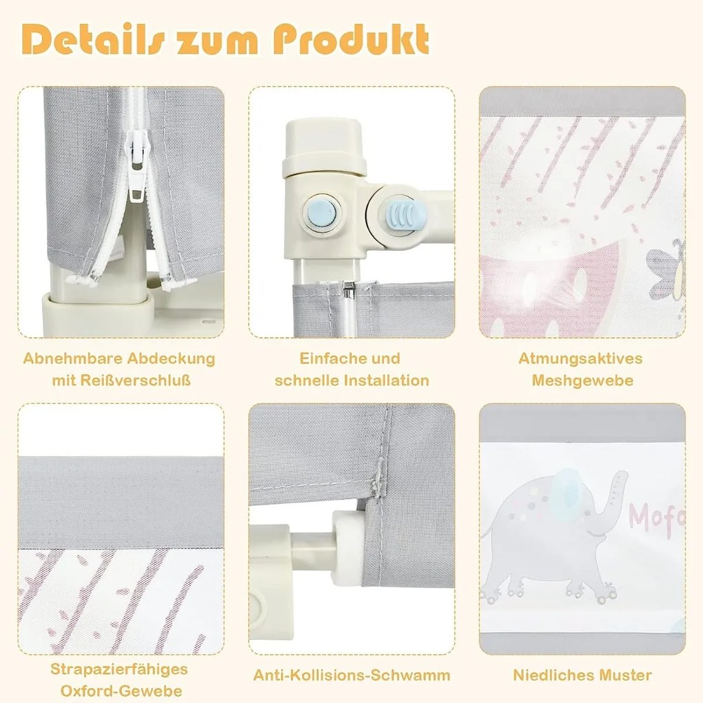 Costway 175 cm zábrana na postel 24 schůdky výškově nastavitelná zábrana