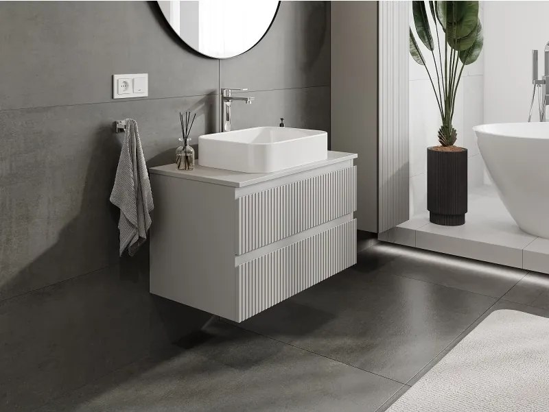 Mexen Rivel, koupelnová skříňka 80 cm s pracovní deskou, 2 zásuvky, drážkovaná, matná šedá, 91A20-08047-2-BFFC62