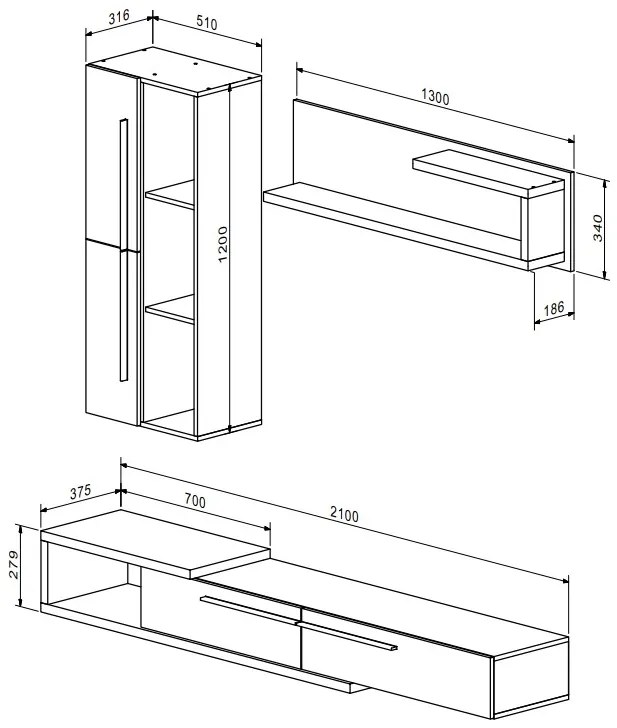 Obývací sestava OVIDEO barva dub tahoe/antracit