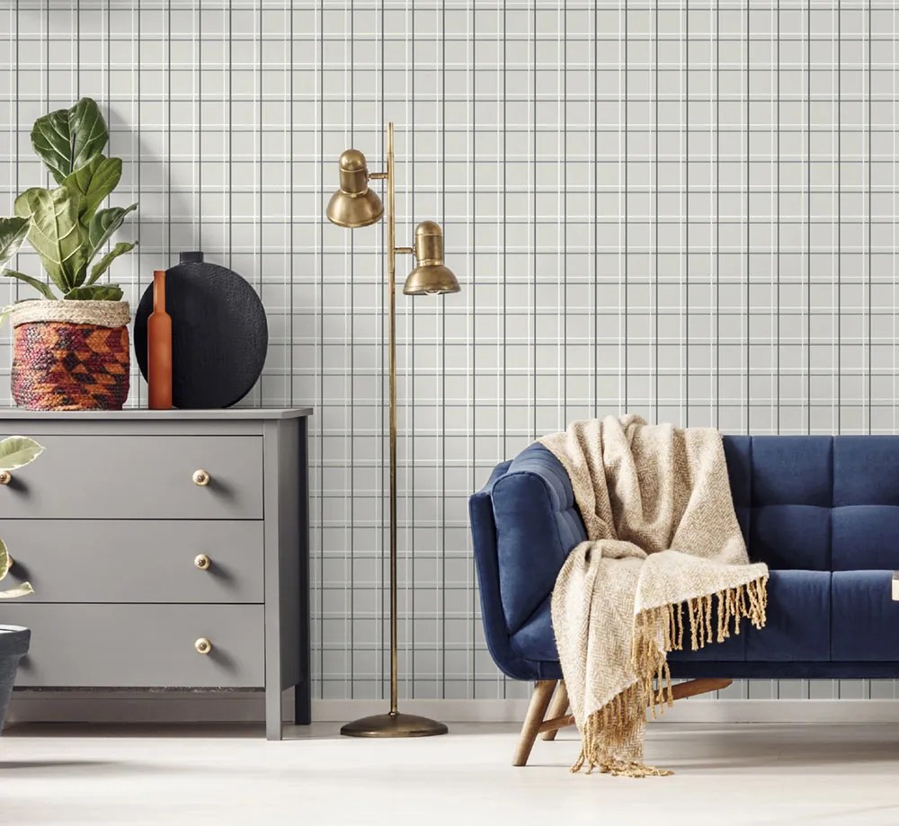 Šedá geometrická vliesová tapeta, tartan 6505-2, Batabasta, ICH Wallcoverings