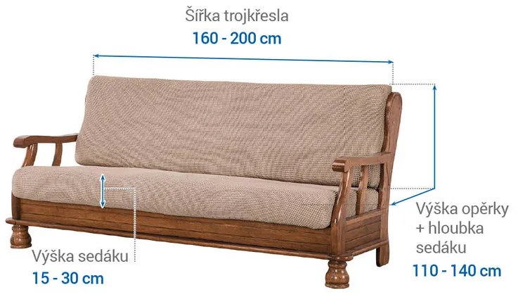 Super strečové potahy NIAGARA oříšková trojkřeslo s dřevěnými rukojeťmi (š. 160 - 200 cm)