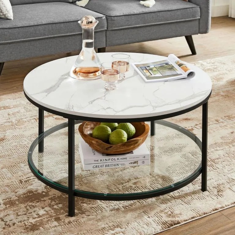 Kulatý konferenční stolek mramorový dekor 80 cm