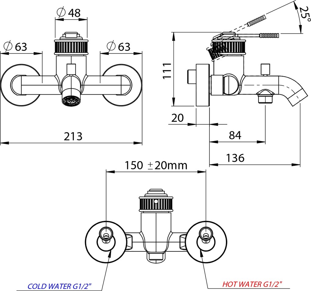 Sapho Sapho, VERSI nástěnná vanová baterie, chrom, RV010