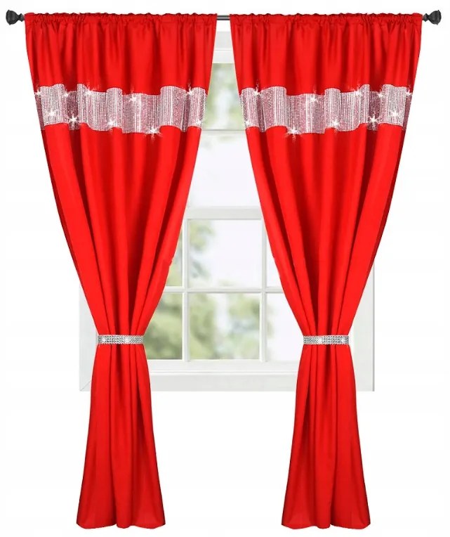 Hotová vánoční záclona se zirkony 140x250cm, různé barvy Barva: Červená, Rozměr: 140x250cm