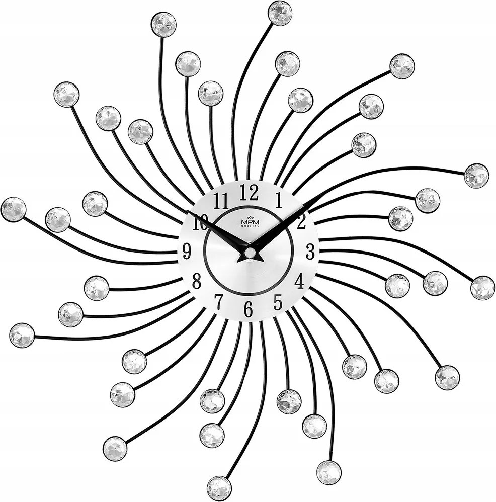 Efektní Stříbrné Nástěnné Hodiny S Krystaly Mpm E04.4495.70 33 cm