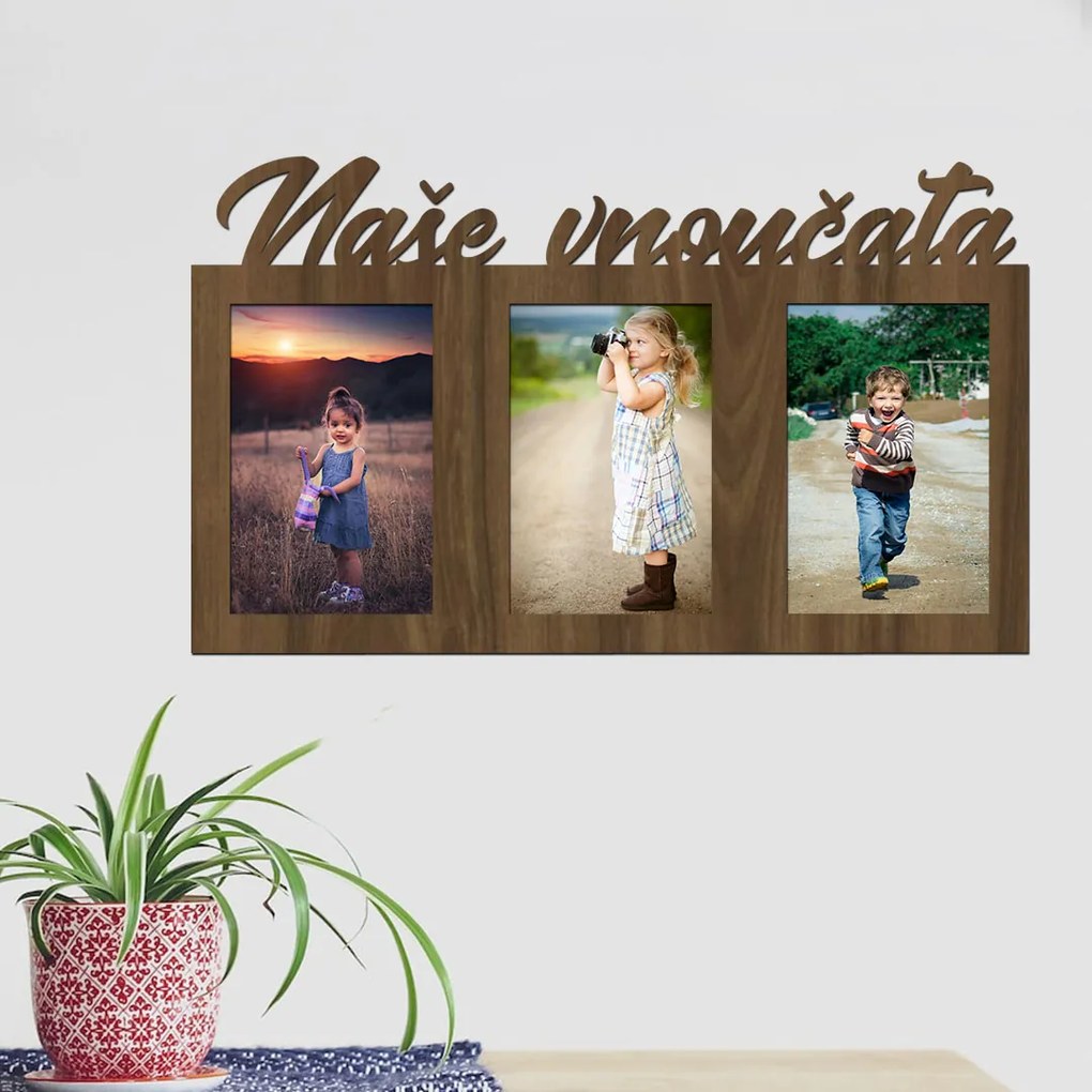 dřevo života Dřevěný fotorámeček Naše vnoučata Zvolte barvu dekoru: Ořech, Velikost fotografie: 10x15, Počet fotorámečků: 3