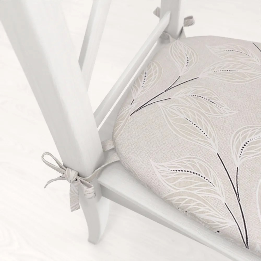 Biante Oblý podsedák Leona LN-164 Pnoucí lístky na režném - 39x37x3 cm