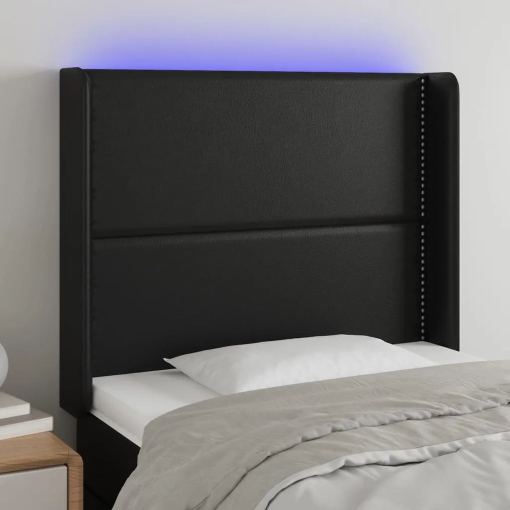 Čelo postele s LED černé 103 x 16 x 118/128 cm umělá kůže