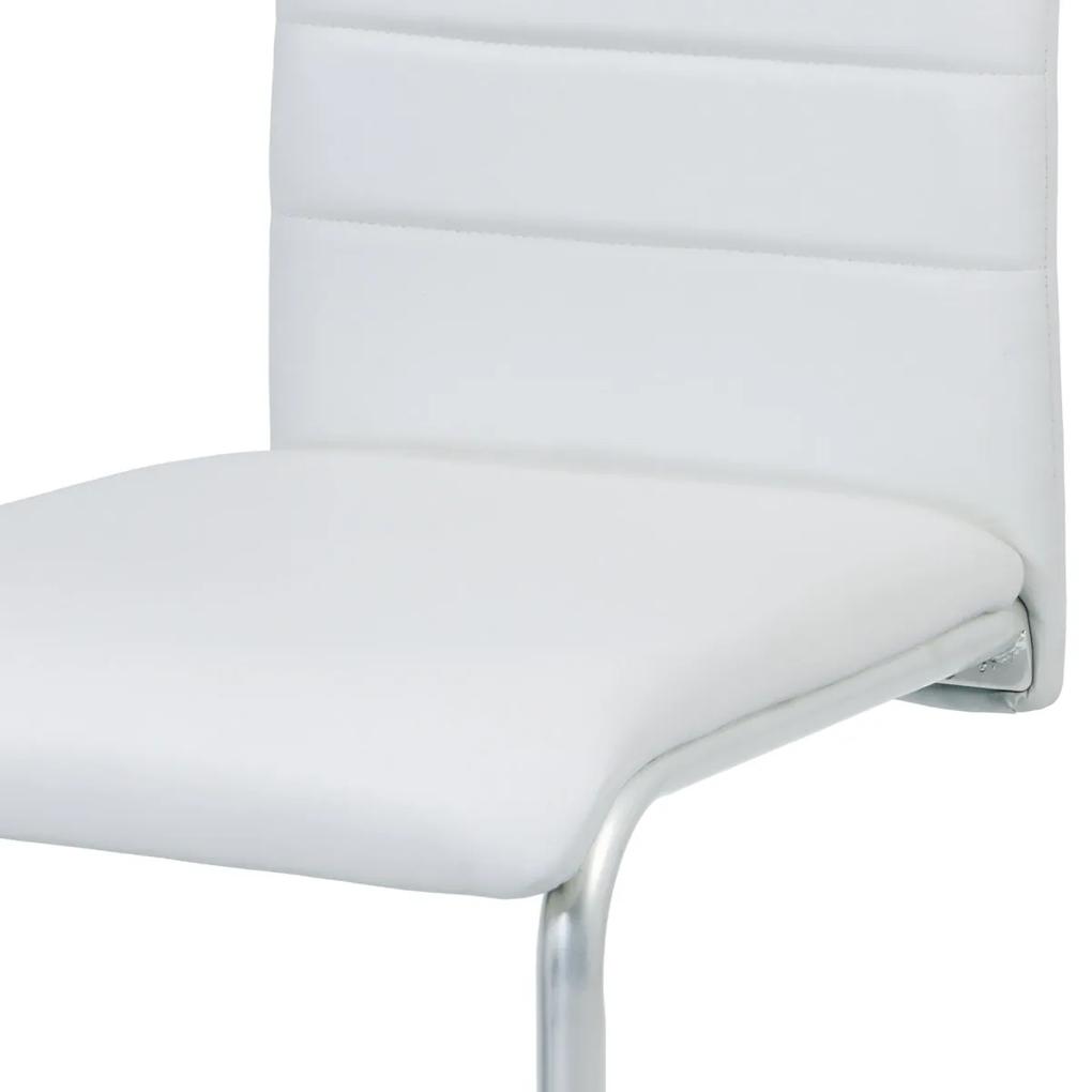 AUTRONIC Jídelní židle, potah bílá ekokůže, kovová podnož, šedý matný lak