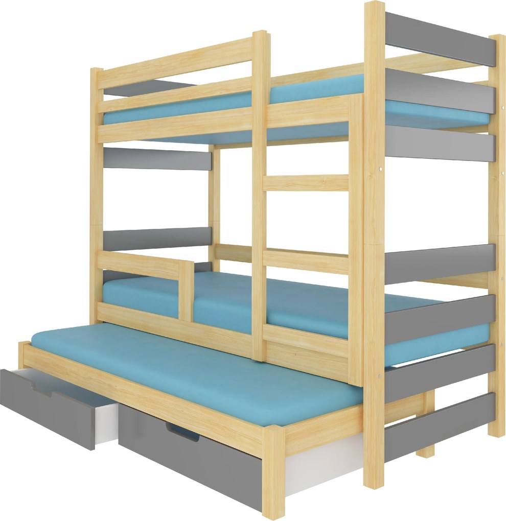 ADRK Furniture Patrová postel pro tři osoby s matracemi KARLO CH-Kar-PIN+G-E1080