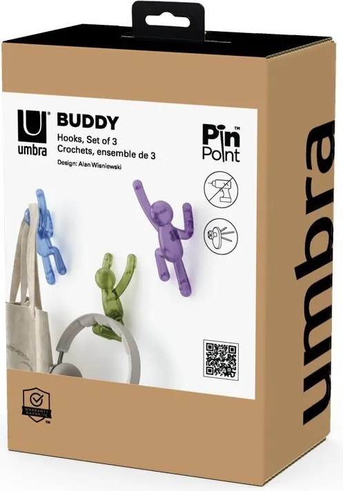 Plastové háčky v sadě 3 ks bez vrtání Buddy – Umbra
