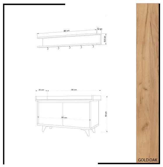 Nástěnný věšák ARASSO 18,8x80 cm + botník 60x90 bílá/hnědá