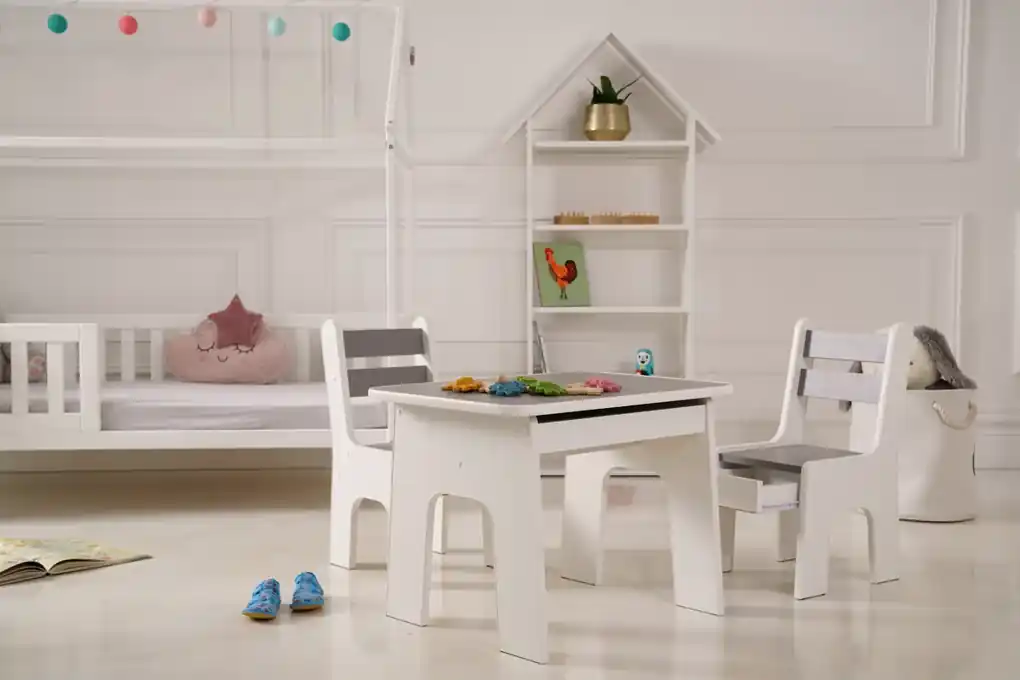 Vingo Dětský stolek a 2 židličky s šuplíky- šedá | BIANO