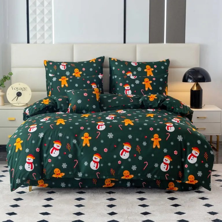 Polybavlněné povlečení SNĚHULÁK A PERNÍČEK POLY zelené Rozměr povlečení: 70 x 90 cm | 140 x 220 cm