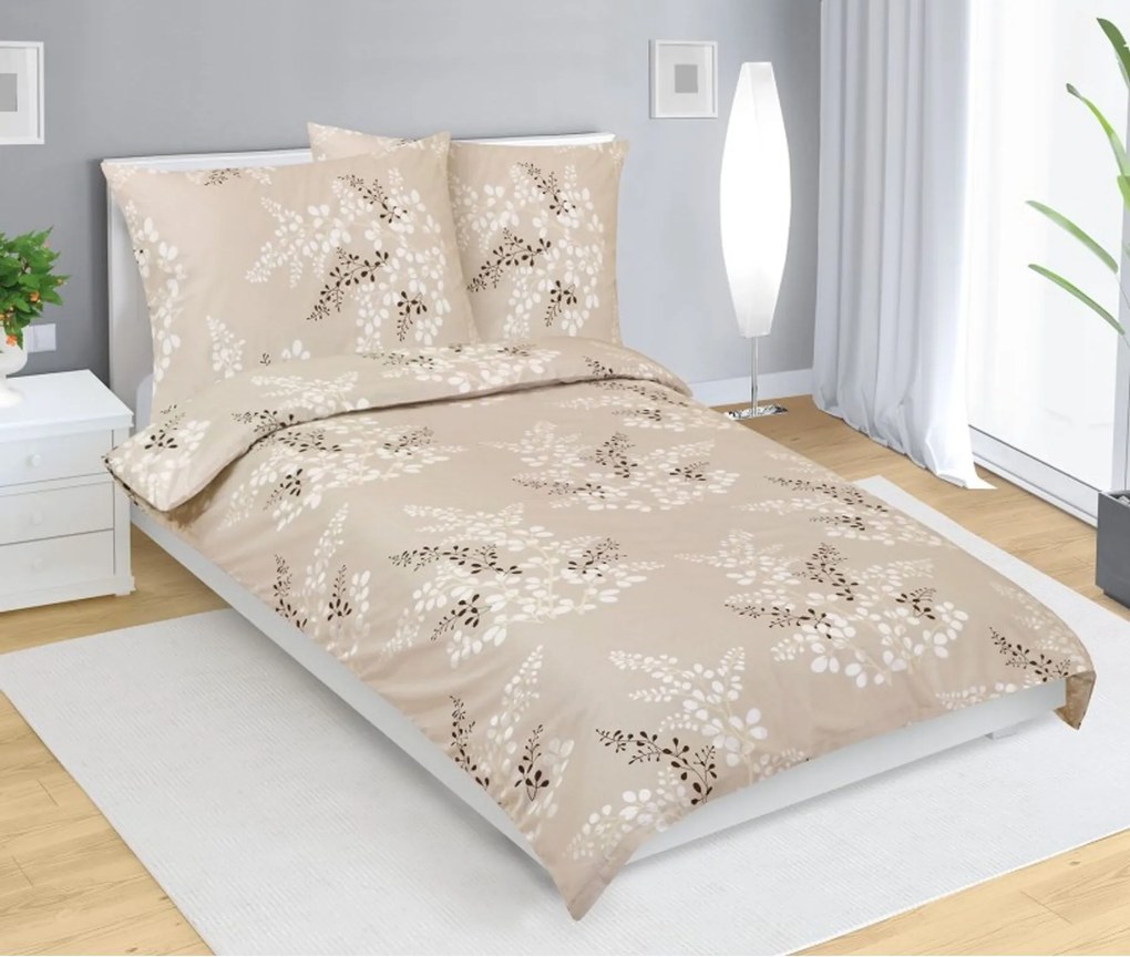 Povlečení bavlněné Béžová,Hnědá 90/306 - 140x200 cm, 70x90, 40x40 cm SADA 2 ks
