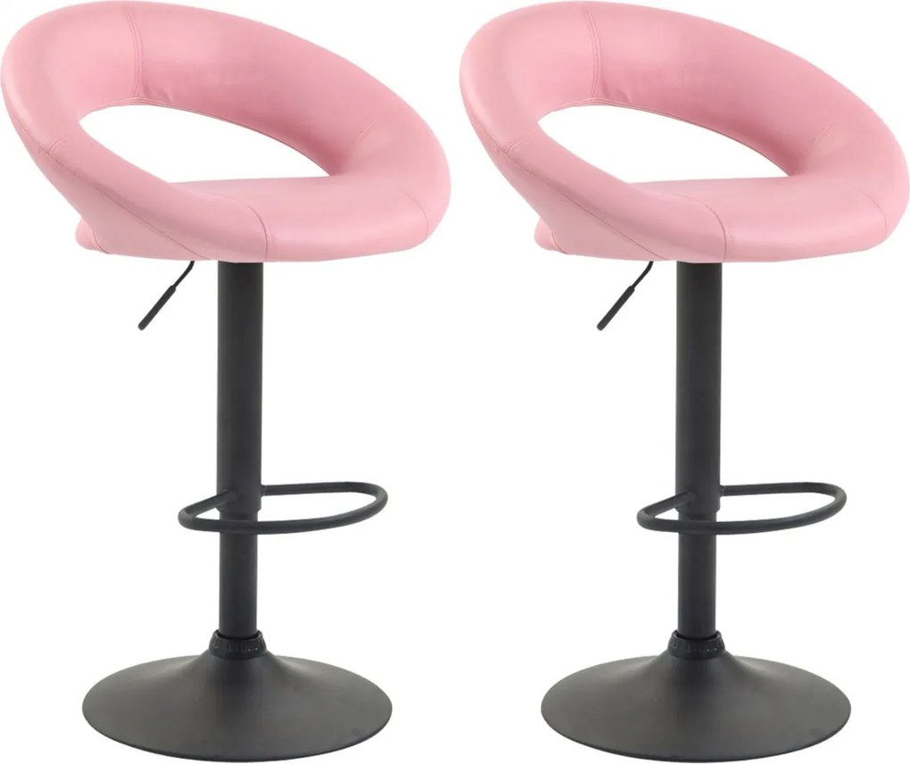 2x Barová židle Olinda - koženka, černý rám - růžová