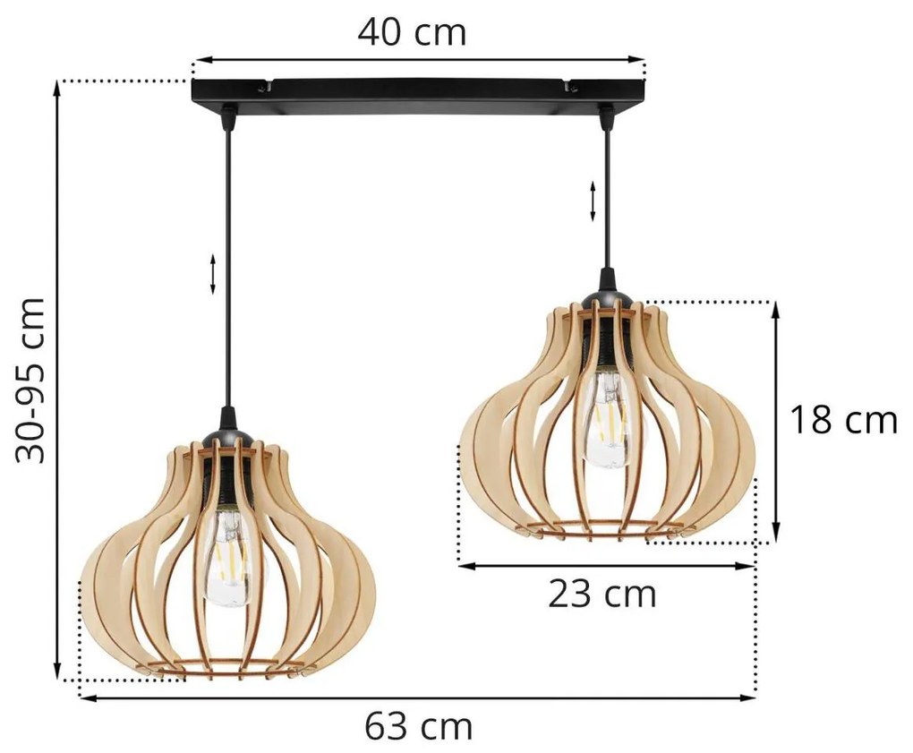 Závěsné svítidlo TIMBER 3, 2x dřevěné stínítko